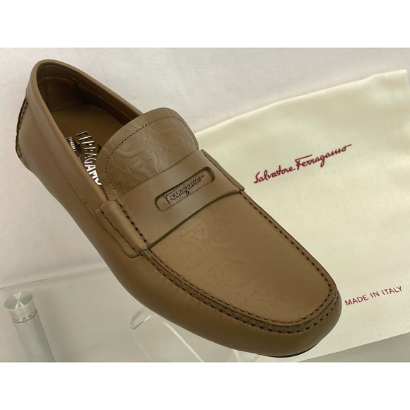 Salvatore Ferragamo | Shoes | Nib Ferragamo Newton Brown Leather Gancini Embossed Penny Driving ...